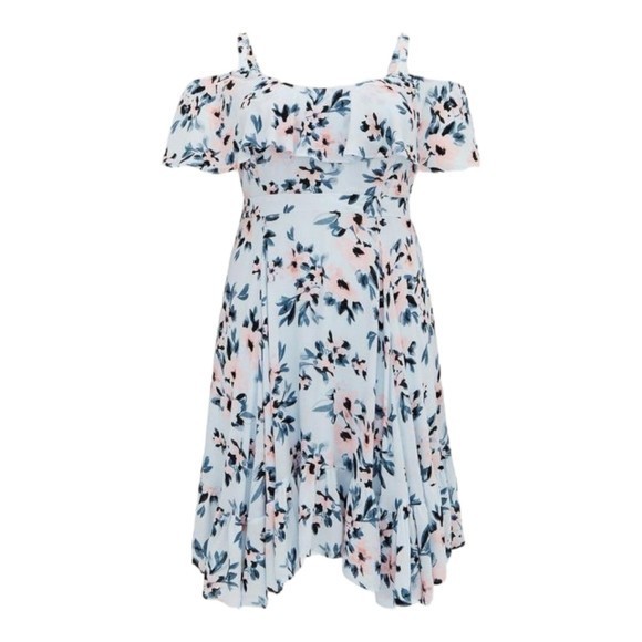 torrid | Dresses | Torrid Plus Size 2 Blue Floral Cold Shoulder Skater ...